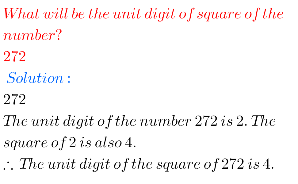 Find the unit digit of square of 272. - MATHS GLOW