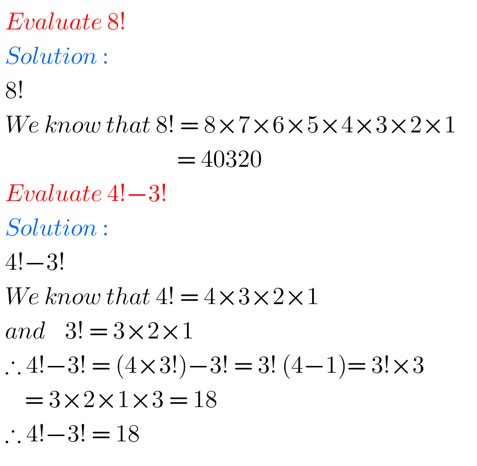 Evaluate 8! and Evaluate 4! - 3! - MATHS GLOW