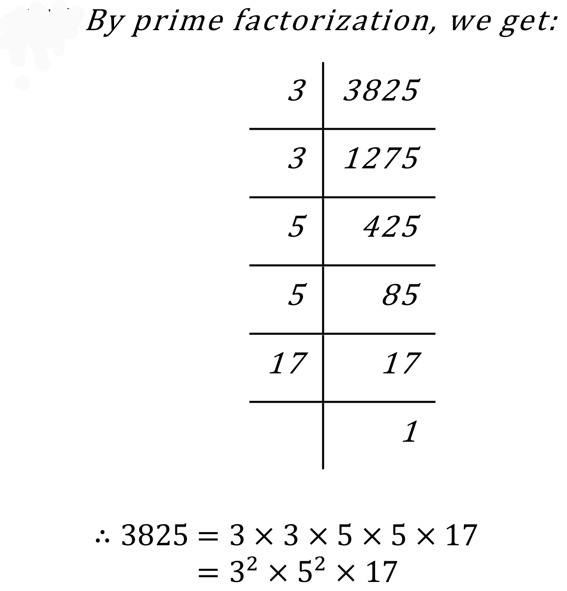 Prime factorisation of the number 3825 - MATHS GLOW