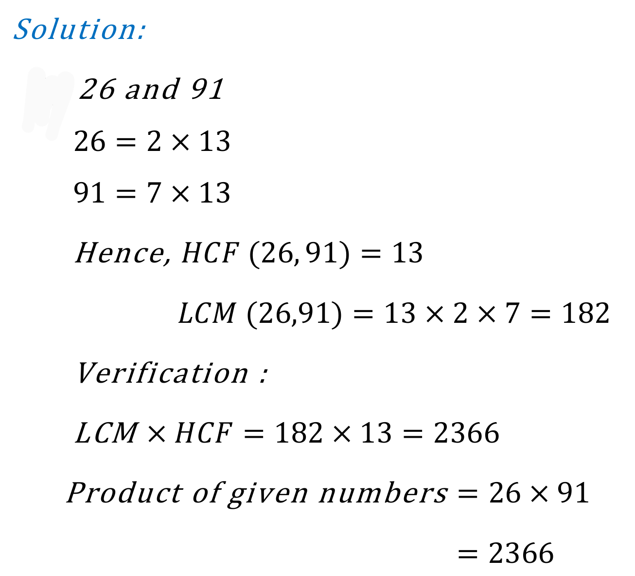 Find the LCM and HCF of 26 and 91 - MATHS GLOW