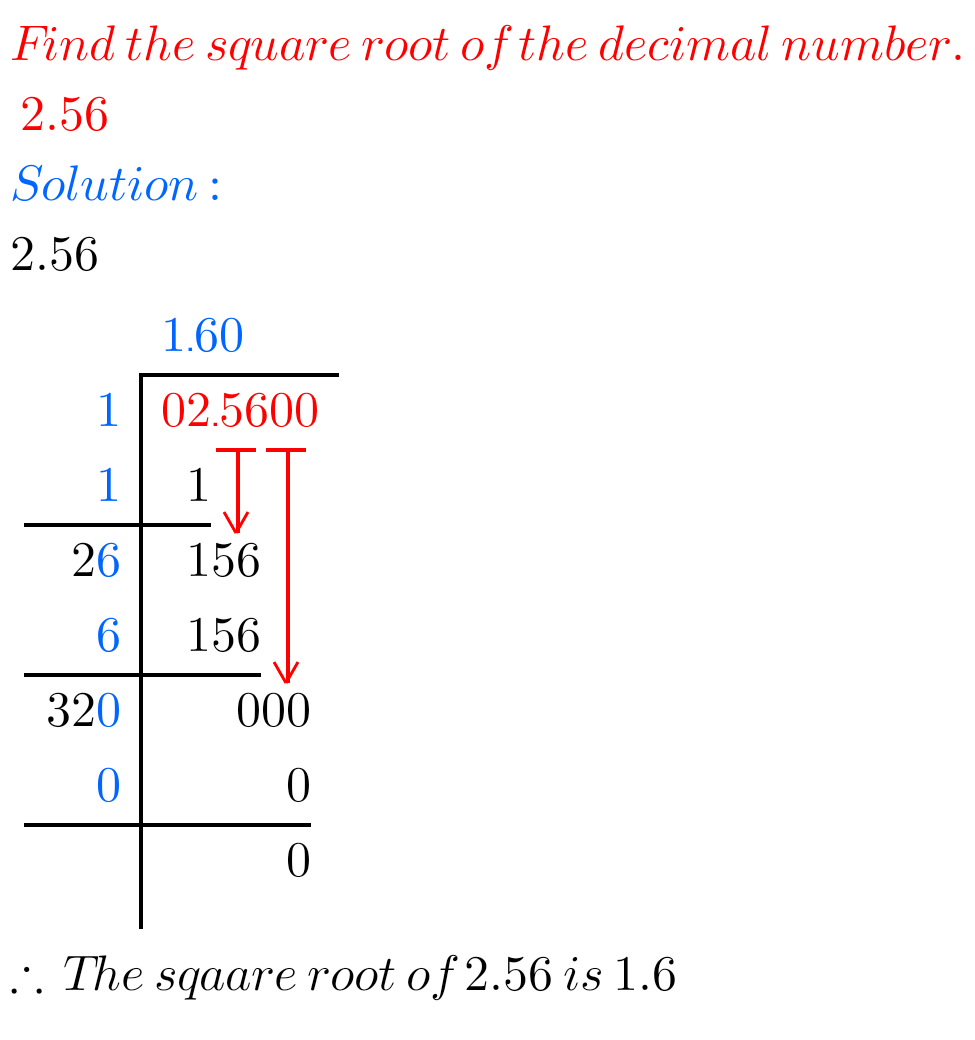 What is the square root of 2.56 - MATHS GLOW