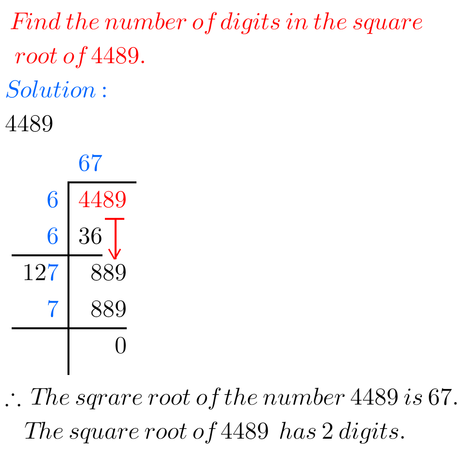 Find the number of digits in the square root of 4489 - MATHS GLOW